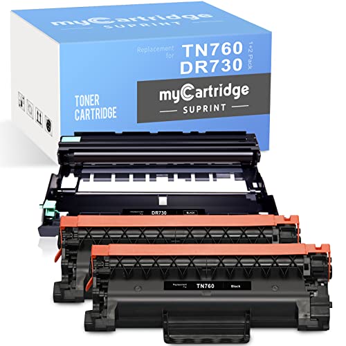 MYCARTRIDGE SUPRINT Compatible Toner Cartridge and Drum Unit Replacement for Brother TN-760 TN760 DR730 DR-730 Toner MFC-L2710DW HL-L2350DW HL-L2350DW Printer 2 TN760 Black Toner, Drum Unit DR730