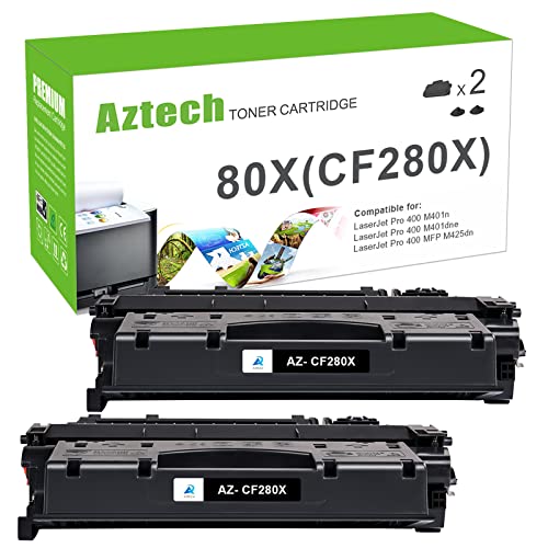 Aztech Compatible CF280X Toner Cartridge Replacement for HP 80X CF280X 80A CF280A Laserjet Pro 400 M401A M401D M401N M401DNE MFP M425DN (Black, 2-Packs)