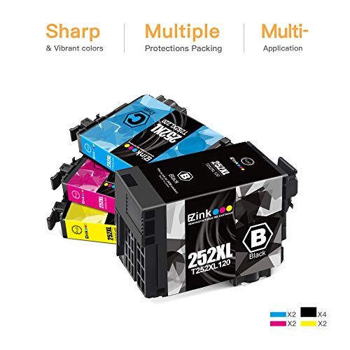 E-Z Ink (TM Remanufactured Ink Cartridge Replacement for Epson 252XL 252 XL Ink cartridges Combo Pack for Workforce WF-7110 WF-7710 WF-7720 WF-3640 WF-3620 (4 Large Black, 2 Cyan 2 Magenta 2 Yellow)