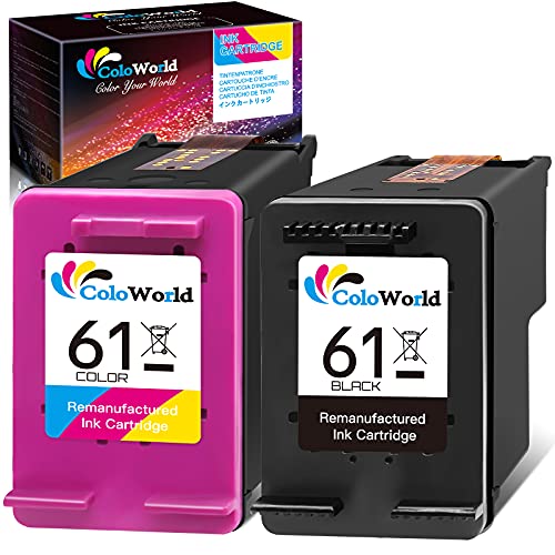 ColoWorld Remanufactured Printer Ink 61 Replacement for HP 61 Ink Cartridge Combo Pack Fit for Envy 4500 4502 5530 DeskJet 2512 1512 2542 2540 2544 3000 3052a OfficeJet 4630 Printer (1 Black,1 Color)