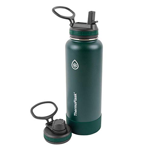 ThermoFlask Double Wall Vacuum Insulated Stainless Steel Water Bottle, 40 Ounce, 2-Pack, Ice Grey/Pine