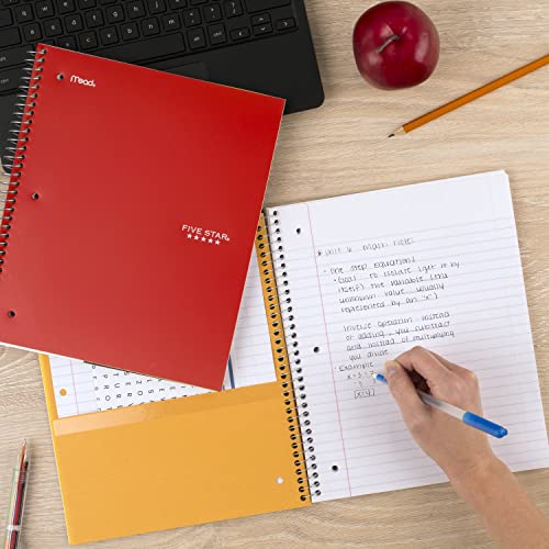 Five Star Spiral Notebook, 3-Subject, Wide Ruled Paper, 10-1/2" x 8", 150 Sheets, Red (72029)