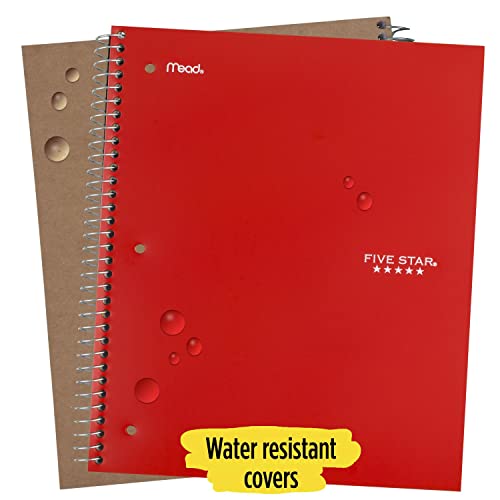 Five Star Spiral Notebook, 3-Subject, Wide Ruled Paper, 10-1/2" x 8", 150 Sheets, Red (72029)