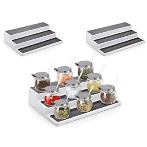 3pcs/pack Non Skid 3 Tier Lazy Susan White Grey Silicon Surface Spice Racks Kitchen Can Shelf Home Countertop Organizer Bathroom Storage Pantry Cabinet, 14.4"/36.5cm (W) X 9.5"/24cm(D) X 3.3"/8.5cm(H)