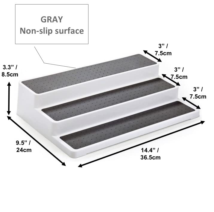 3pcs/pack Non Skid 3 Tier Lazy Susan White Grey Silicon Surface Spice Racks Kitchen Can Shelf Home Countertop Organizer Bathroom Storage Pantry Cabinet, 14.4"/36.5cm (W) X 9.5"/24cm(D) X 3.3"/8.5cm(H)