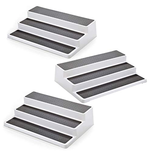 3pcs/pack Non Skid 3 Tier Lazy Susan White Grey Silicon Surface Spice Racks Kitchen Can Shelf Home Countertop Organizer Bathroom Storage Pantry Cabinet, 14.4"/36.5cm (W) X 9.5"/24cm(D) X 3.3"/8.5cm(H)