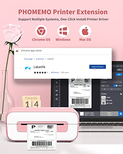 Pink Label Printer, Thermal Label Printer 4x6, Shipping Label Printer for Small Busines, Thermal Printer Compatible with Amazon, Ebay, Shopify, Etsy, UPS, FedEx, DHL, etc