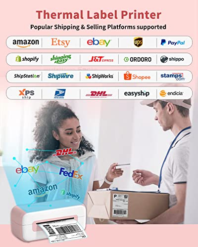 Pink Label Printer, Thermal Label Printer 4x6, Shipping Label Printer for Small Busines, Thermal Printer Compatible with Amazon, Ebay, Shopify, Etsy, UPS, FedEx, DHL, etc