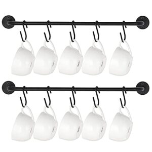 mkono mug holder wall mounted coffee cup rack hanger modern metal wall rack with 10 mug hooks rustic utensil tea cups storage organizer for kitchen dining room coffee bar, set of 2, black