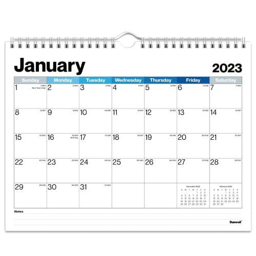 Dunwell Wall Calendar 2023 - (8.5x11, Blue Shades) Office Calendar 2023, Spiral Bound Hanging Calendar for Wall or Desk, Monthly Calendar 8.5 x 11