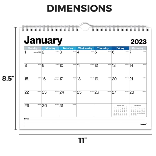 Dunwell Wall Calendar 2023 - (8.5x11, Blue Shades) Office Calendar 2023, Spiral Bound Hanging Calendar for Wall or Desk, Monthly Calendar 8.5 x 11