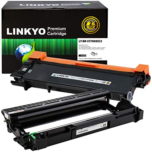 LINKYO Compatible Printer Toner Cartridge and Drum Unit Replacement for Brother TN660 DR630 (1x TN660, 1x DR630, Design V3)