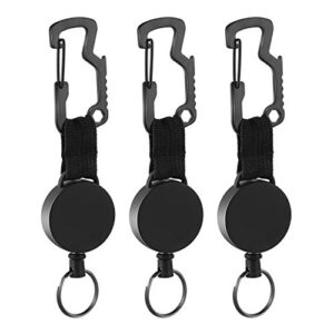 delswin retractable key chain key-rings – heavy duty key holder belt clip with multitool carabiner, keychain lanyard badge reels (pack of 3)