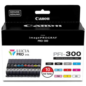 canon pfi-300 lucia pro ink, 10 ink tanks, compatible to imageprograf pro-300 printer, multi, standard (4192c007)