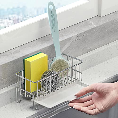 Kitchen Countertop Sponge Holder, SUS 304 Stainless Steel Dish SoapOrganizer, Basket for Cleaning and Scrub Tool, Kitchen Sink Brush Caddy Holder