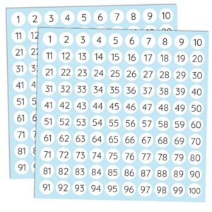 25 sheets, 1 to 100, number stickers labels – 0.4″ round, pack of 2500