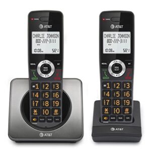 at&t gl2101-2 dect 6.0 2-handset cordless home phone with call block, caller id, full-duplex handset speakerphone, 2″ white backlit display, lighted keypad (graphite & black)