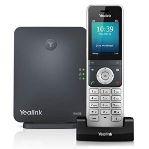 yealink w60p cordless dect ip phone and base station, 2.4-inch color display. 10/100 ethernet, 802.3af poe, power adapter included