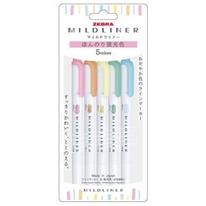 zebra mildliner wkt7-5c-n highlighter, slightly fluorescent colors, 5 colors