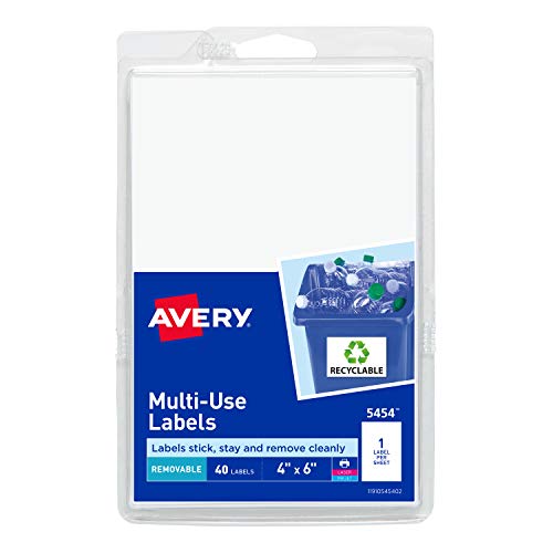 Avery Removable Labels, 4" x 6" Blank Labels, Laser/Inkjet Printable Labels, 40 Labels per Pack (5454)