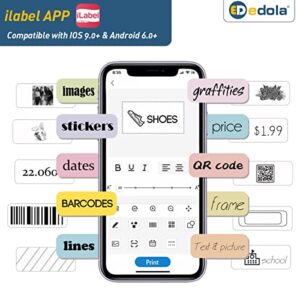 edola Label Maker Machine, Bluetooth Handheld Sticker Makers Machine with Tape, USB Rechargeable Mini Thermal Label Printer for iPhone Android, Sticker Printer Machine for Office Home Kitchen