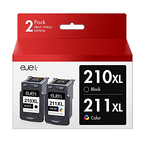 ejet Remanufactured 210XL and 211XL Ink Cartridges Replacement for Canon 210XL 211XL Combo for PIXMA IP2702 MP230 MP240 MP250 MP280 MP480 MP490 MP495 MX320 MX330 MX340 Printer (1 Black, 1 tri-Color)