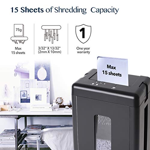 WOLVERINE 15-Sheet Super Micro Cut High Security Level P-5 Heavy Duty Paper/CD/Card Shredder for Home Office, Ultra Quiet by Manganese-Steel Cutter and 8 Gallons Pullout Waste Bin SD9520 (Black ETL)