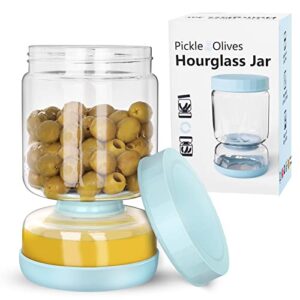 homnoble pickle and olive hourglass jar with strainer flip for pickle juice separator from wet and dry, food-grade abs lid and bpa free hourglass pickle jar for airtight food storage