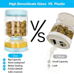 Homnoble Pickle and Olive Hourglass Jar with Strainer Flip for Pickle Juice Separator from Wet and Dry, Food-grade ABS Lid and BPA Free Hourglass Pickle Jar for Airtight Food Storage