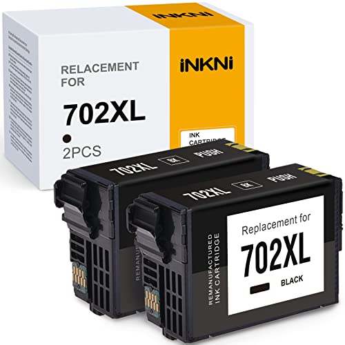 InkNI Remanufactured Ink Cartridge Replacement for Epson 702 702 XL 702XL High Yield for Workforce Pro WF-3720 WF-3730 WF-3733 Printer (Black, 2-Pack)