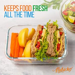 10-Piece Superior Glass Food Storage Containers Set (5 Containers + 5 Locking Lids) - Stackable Glass Meal-prep Design, BPA-free Airtight Clear Locking lids with Vent Lids & Air Hole, NutriChef NCCLX5