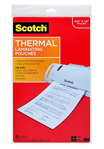 Scotch Brand Thermal Laminating Pouches, 8.9 x 14.4-Inches, Legal Size, 20-Pack (TP3855-20)