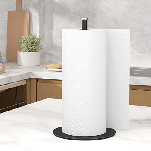 Black Paper Towel Holder Countertop - Free Standing Paper Towel Holder Stand for Kitchen Rolls, Non Slip Paper Towel Roll Holder, Modern Kitchen Countertop Organizer Fits Most Size Paper Roll