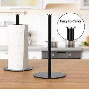 Black Paper Towel Holder Countertop - Free Standing Paper Towel Holder Stand for Kitchen Rolls, Non Slip Paper Towel Roll Holder, Modern Kitchen Countertop Organizer Fits Most Size Paper Roll