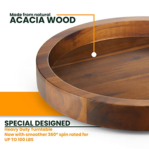 RABAHA 13" Acacia Lazy Susan Organizer for Table - Wooden Lazy Susan Organizer for Cabinet - Kitchen Turntable Storage Food Bins Container for Pantry, Counter top (Acacia Wood )