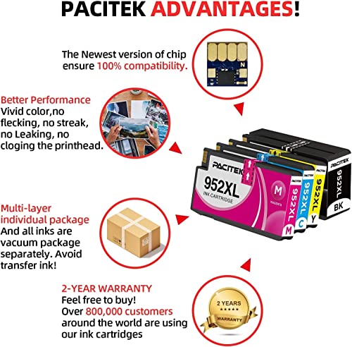 PACITEK Compatible 952XL Ink Cartridge use with HP Officejet Pro 7740 Printer 8710 8715 8725 8720 8715 Printers Ink Cartridges