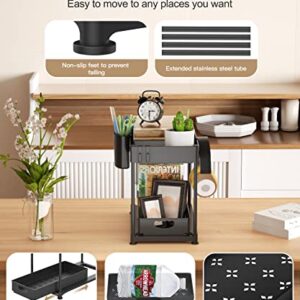 MERRYBOX Under Sink Organizers and Storage, Sliding Under Bathroom Cabinet Organizer, 2 Tier Kitchen Under Sink Organizer Pull Out Drawer with 4 Hooks, 1 Hanging Cup, 4 Non-Slip Feet, Black, 1 Pack