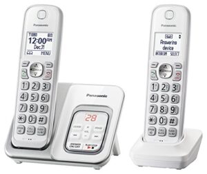 panasonic dect 6.0 expandable cordless phone with answering machine and smart call block – 2 cordless handsets – kx-tgd532w (white/silver)