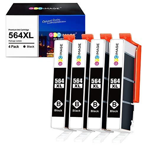 GPC Image Compatible Ink Cartridge Replacement for HP 564XL 564 XL Compatible with DeskJet 3520 3522 Officejet 4620 Photosmart 5520 6510 7520 7525 Printer Tray (4 Black)