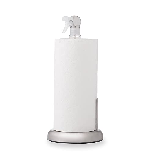 Everyday Solutions Spray Bottle Paper Towel Holder - Space Saving Countertop Paper Towel Roll Holder w/ Hidden Removable 7oz Spray Bottle - Rust-Resistant Stainless Steel & Reusable Heavy Duty Plastic