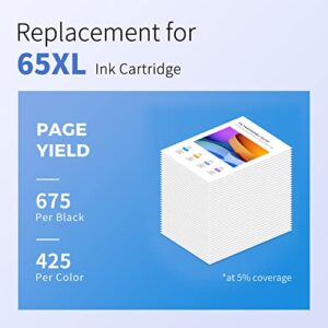 65XL Ink Cartridge Combo Pack Remanufactured Ink Cartridge Replacement for HP 65XL 65 XL for HP Envy 5055 5052 5000 DeskJet 3755 3752 2652 2600 3772 2622 Printer Black Color 65 Ink Cartridge