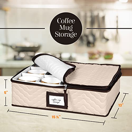 China Storage Containers 5-Piece Set Moving Boxes for Dinnerware, Glasses, Plates, Mugs and Saucers Sturdy Quilted Microfiber Dish Organizer with Dividers for Seasonal Storage - Service for 12