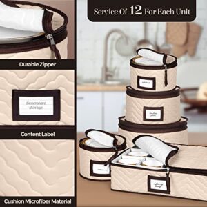 China Storage Containers 5-Piece Set Moving Boxes for Dinnerware, Glasses, Plates, Mugs and Saucers Sturdy Quilted Microfiber Dish Organizer with Dividers for Seasonal Storage - Service for 12