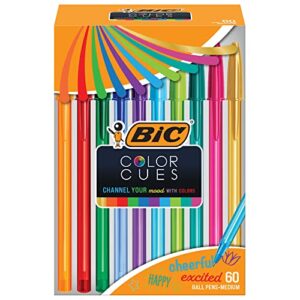 bic color cues pen set (wmsua60-ast), 60-count pack, assorted colors, fun color pens for school supplies, includes cristal xtra smooth ballpoint pens