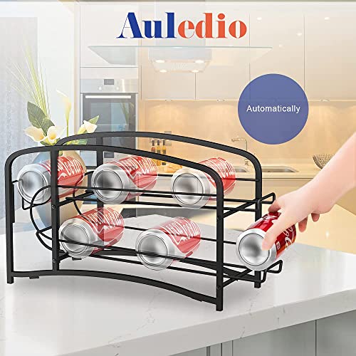 Auledio Stackable Beverage Can Dispenser Rack, Storage Organizer Holder for Canned food or Pantry Refrigerator,Black(2 Pack)