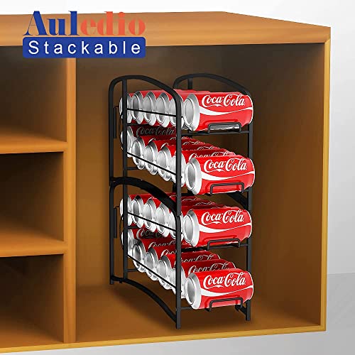 Auledio Stackable Beverage Can Dispenser Rack, Storage Organizer Holder for Canned food or Pantry Refrigerator,Black(2 Pack)