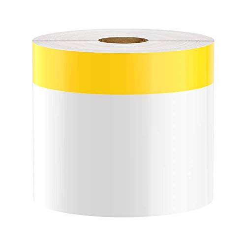 Premium Vinyl Label Tape for DuraLabel, LabelTac, VnM SignMaker, SafetyPro, Viscom and Others, White with 1" Yellow Stripe, 4" x 140'