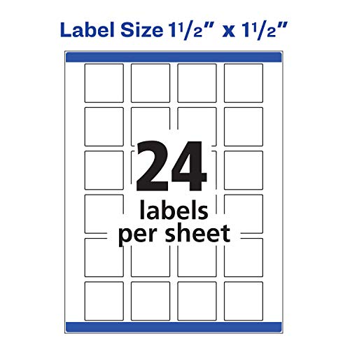 Avery Printable Blank Square Labels, 1.5" x 1.5", Matte White, 600 Customizable Labels (22805)