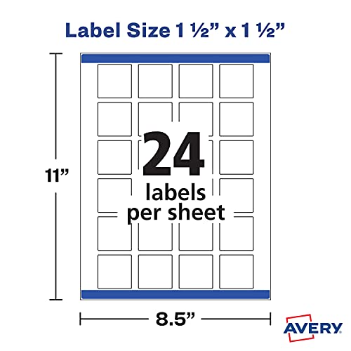 Avery Printable Blank Square Labels, 1.5" x 1.5", Matte White, 600 Customizable Labels (22805)