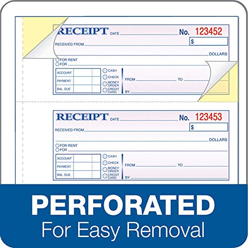 Adams Money and Rent Receipt Book, 3-Part, Carbonless, White/Canary/Pink,7 5/8" x 10 7/8", 100 Sets per Book, 5 Books, 500 Sets Total (TC1182)